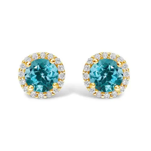 HAUS OF BRILLIANCE 10k Gold Gemstone And Diamond Halo Stud Earrings - Yellow | Blue Topaz